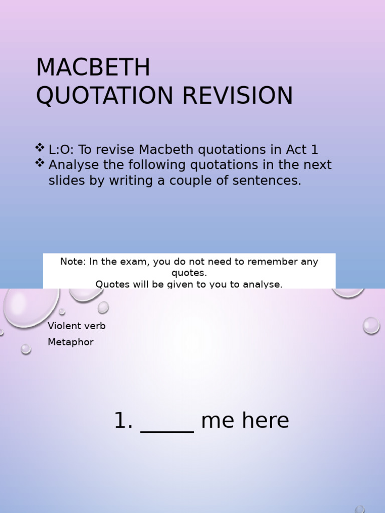 Macbeth Quotation Revision | PDF | Home & Garden | Poetry
