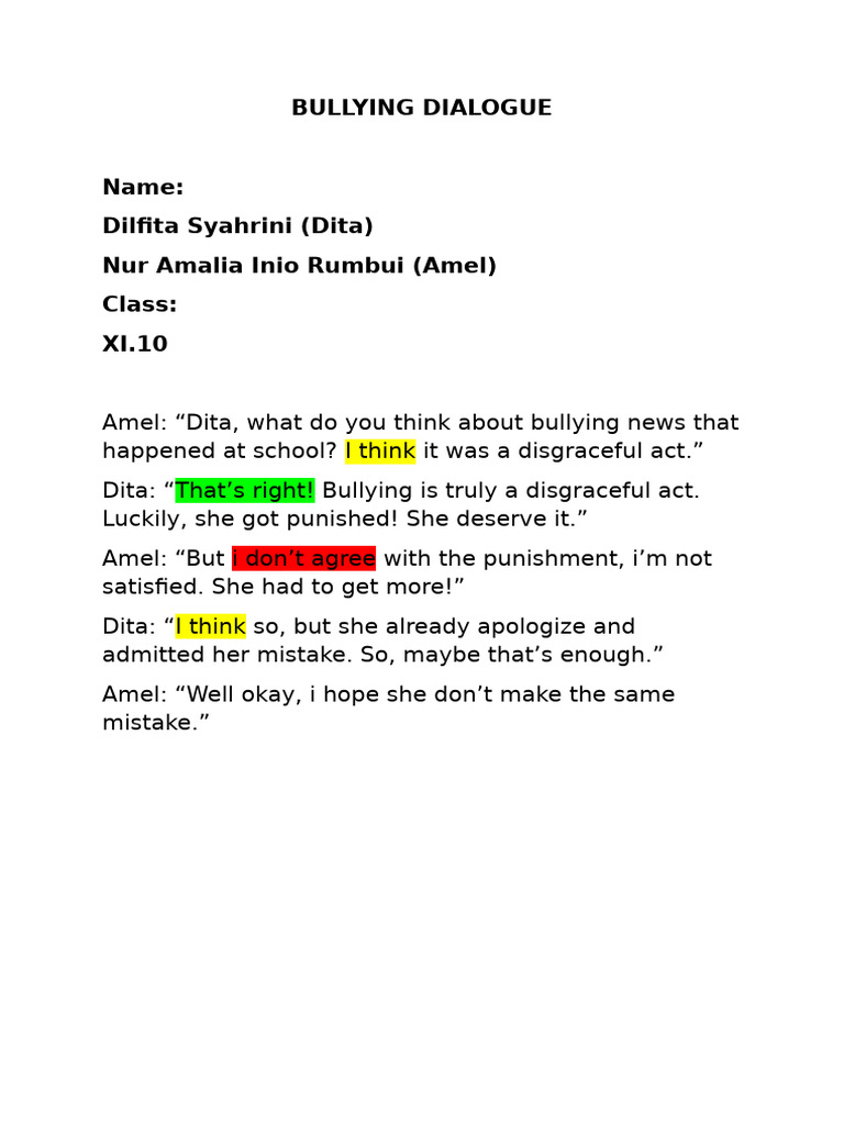 Bing. Bullying Dialogue | PDF