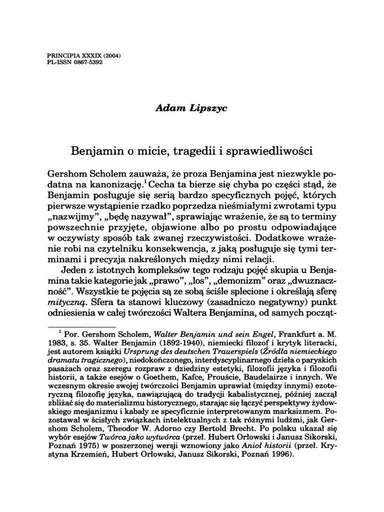 Principia 39 Benjamin o Micie Lipszyc | PDF