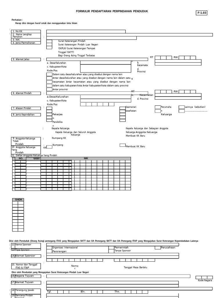 Panduan Formulir F-1.03 Pindah Penduduk | PDF