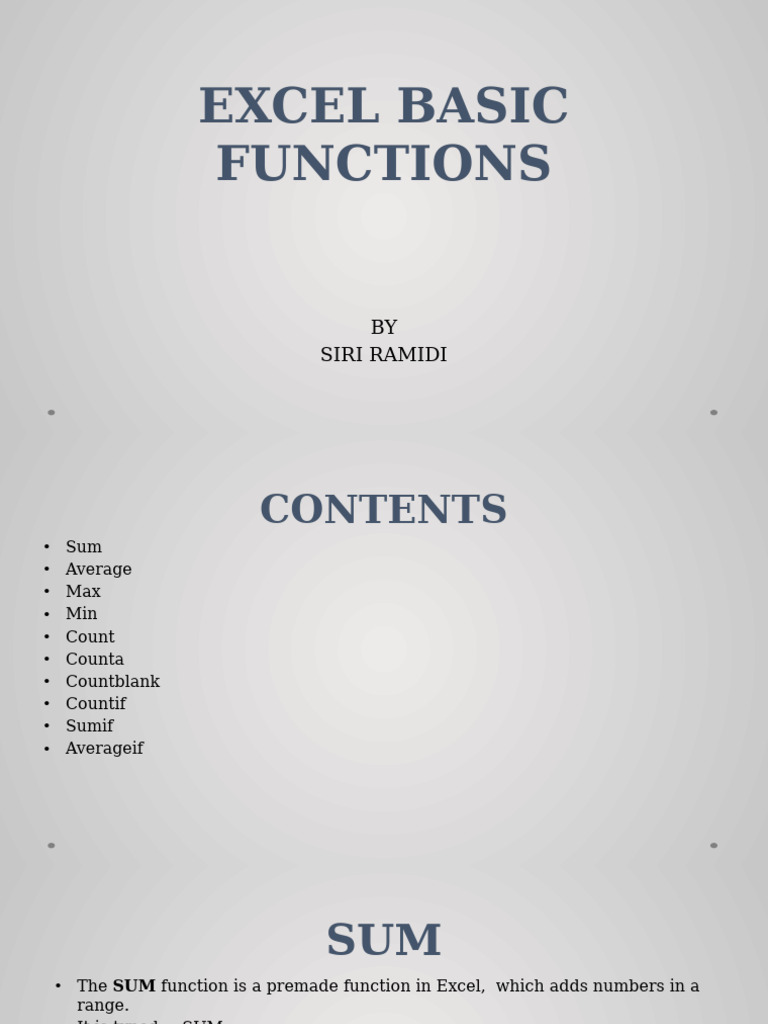 Excel Basic Functions | PDF | Function (Mathematics) | Microsoft Excel