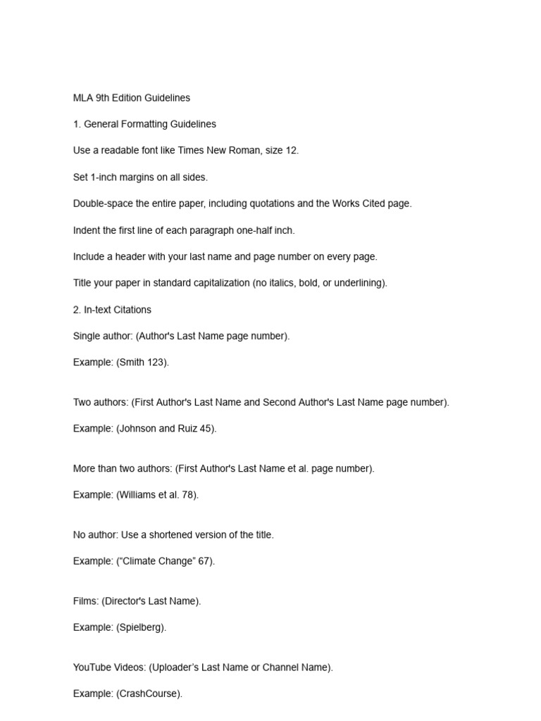 MLA 9th Edition Guidelines - 240924 - 163705 | PDF | Young Adult