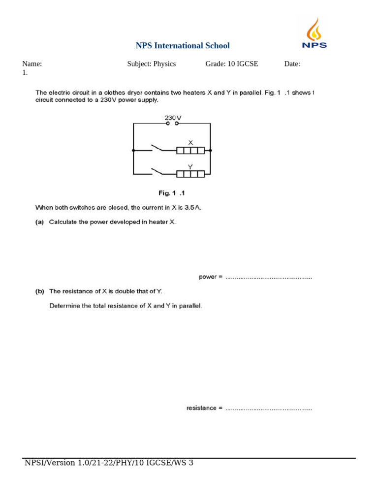 3 Physics 10 Igcse Electricity Pdf