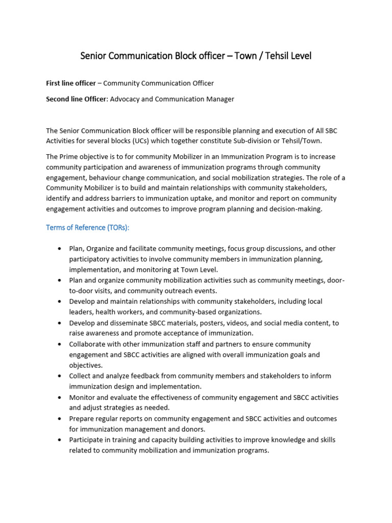 Senior Communication Block Officer | PDF | Communication | Community