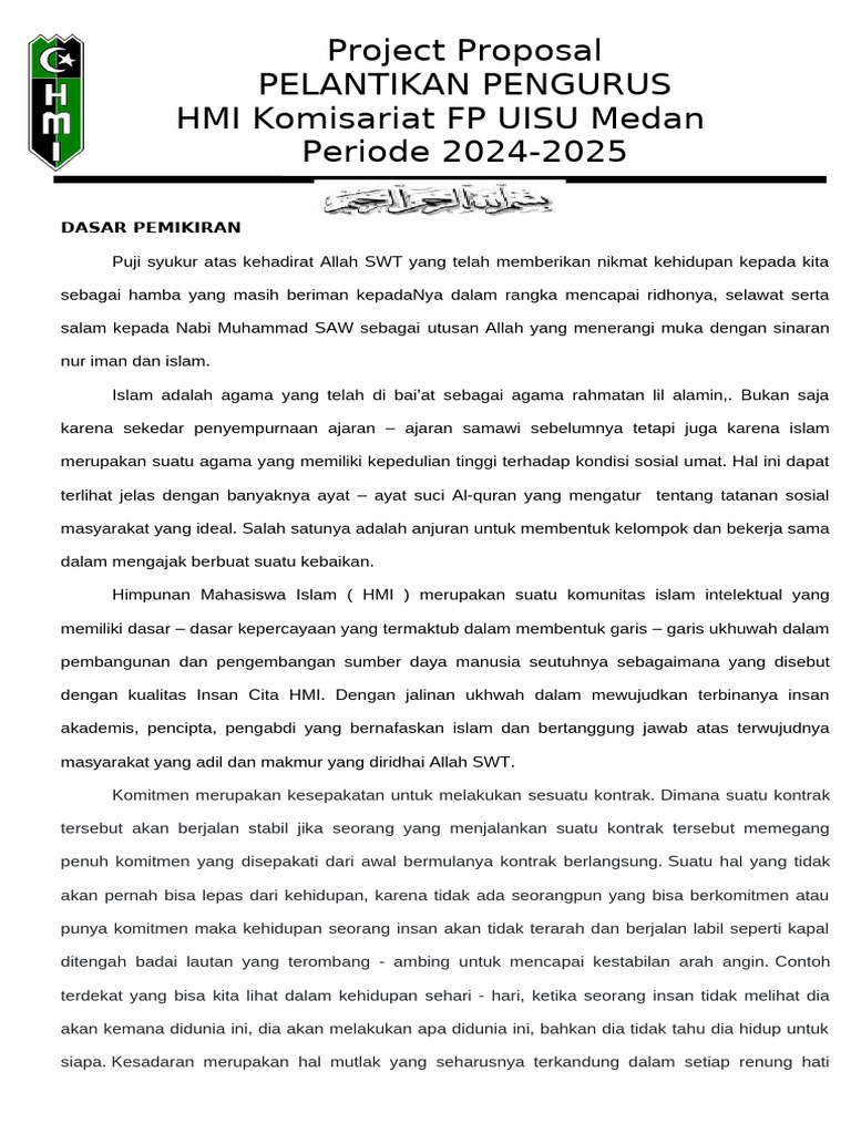 Proposal Pelantkan Hmi FP Uisu Periode 2024-2025 | PDF