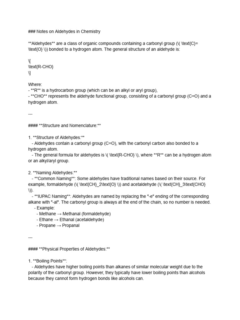 Aldehydes - Chemistry | PDF | Aldehyde | Chemical Compounds