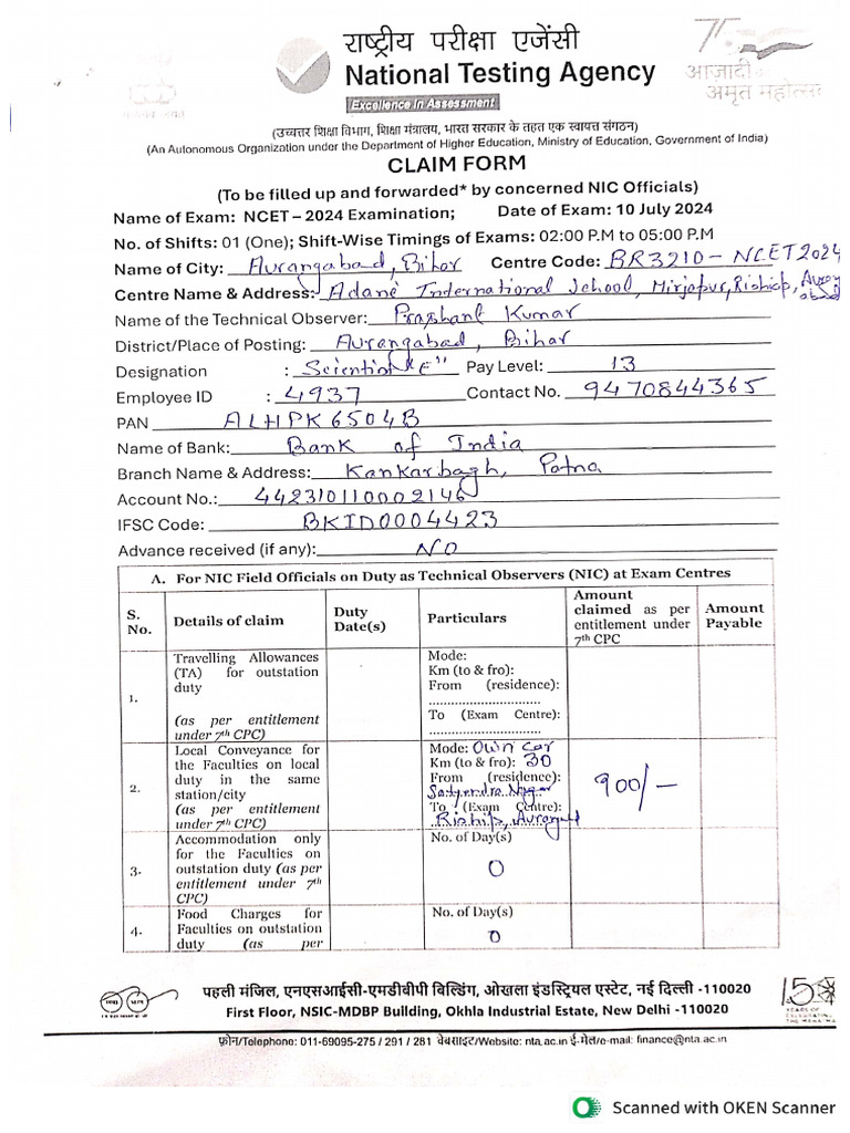 NTA Claim Form | PDF