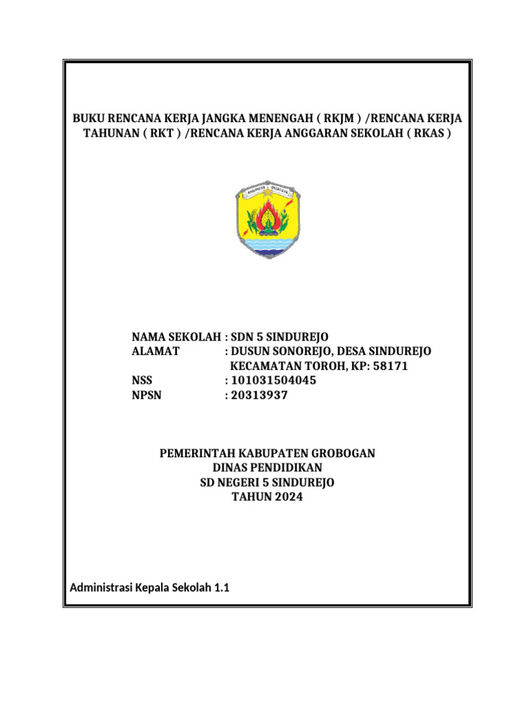 Cover Administrasi Kepala Sekolah Monev 2024 | PDF