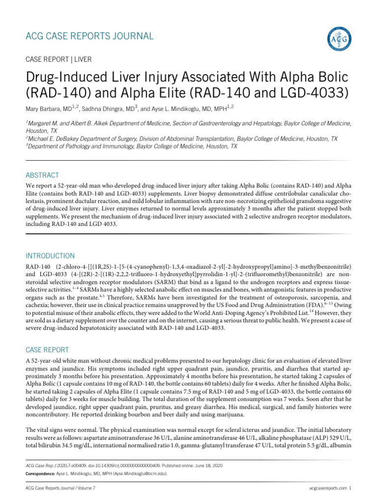Drug Induced Liver Injury Associated With Alpha Bolic RAD 140 and Alpha Elite RAD 140 and LGD ...