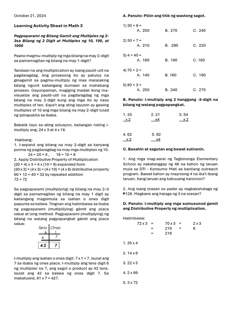October 21 LAS Math 3 | PDF
