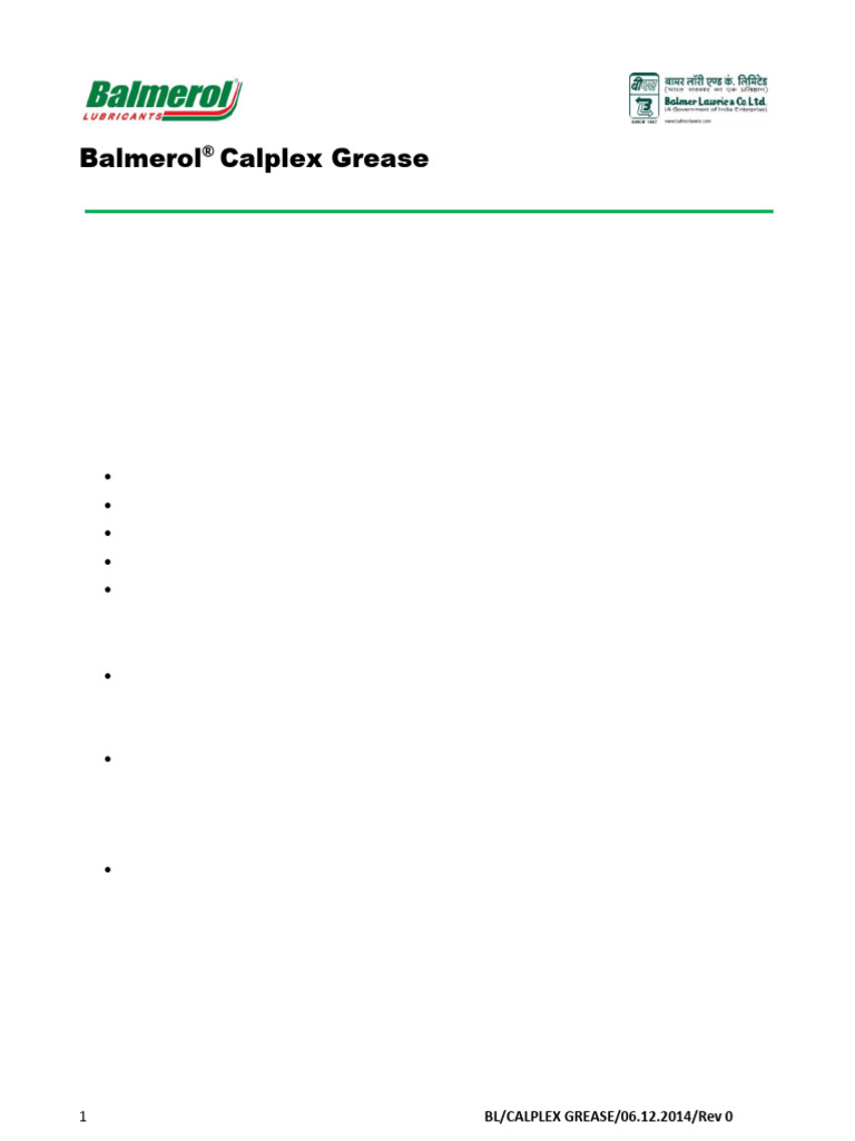Balmerol Calplex Calcium Complex Grease | PDF | Materials | Secondary ...