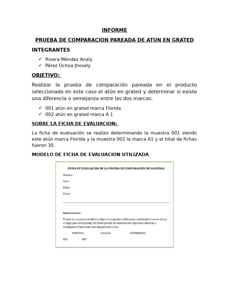 Informe de Prueba de Comparacion Pareada | PDF