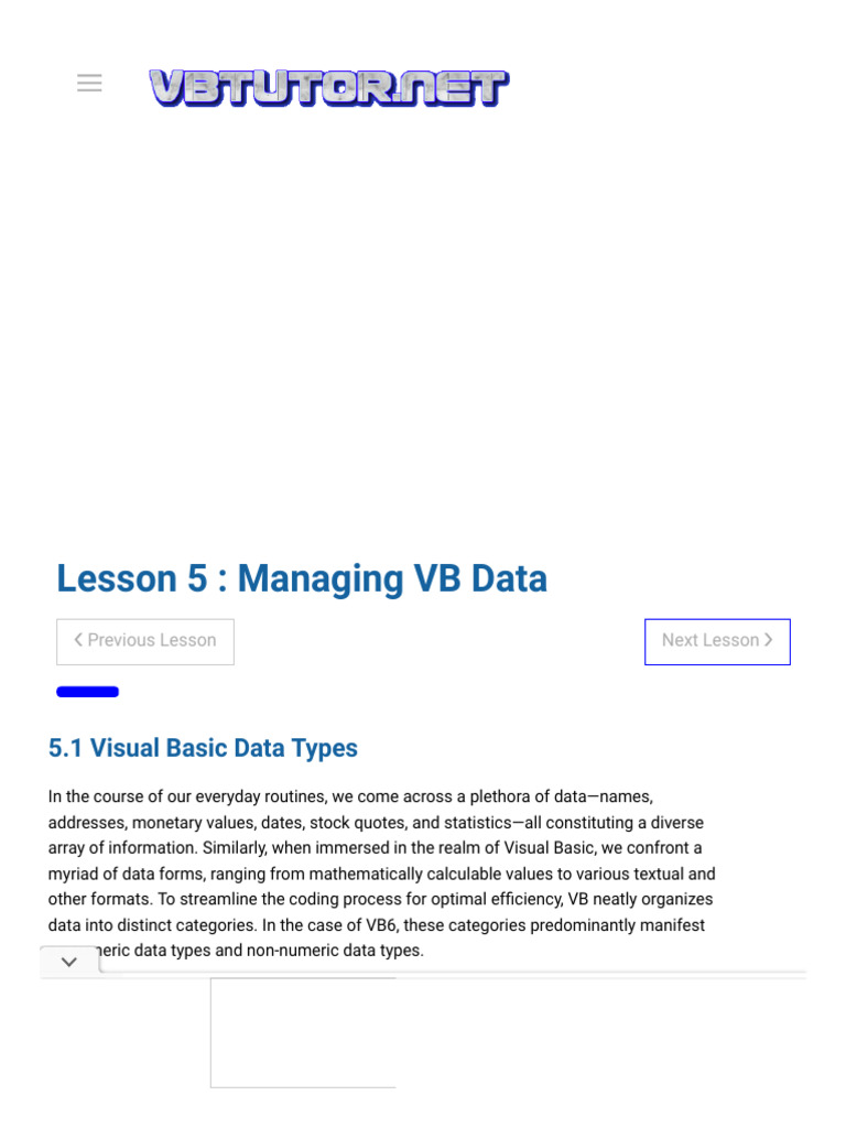 Managing Visual Basic Data | PDF | Data Type | String (Computer Science) Managing Visual Basic Data | PDF | Data Type | String (Computer Science)