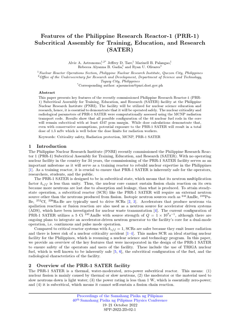 PRR-1 SATER: Safe Subcritical Reactor Features | PDF | Nuclear Fuel ...