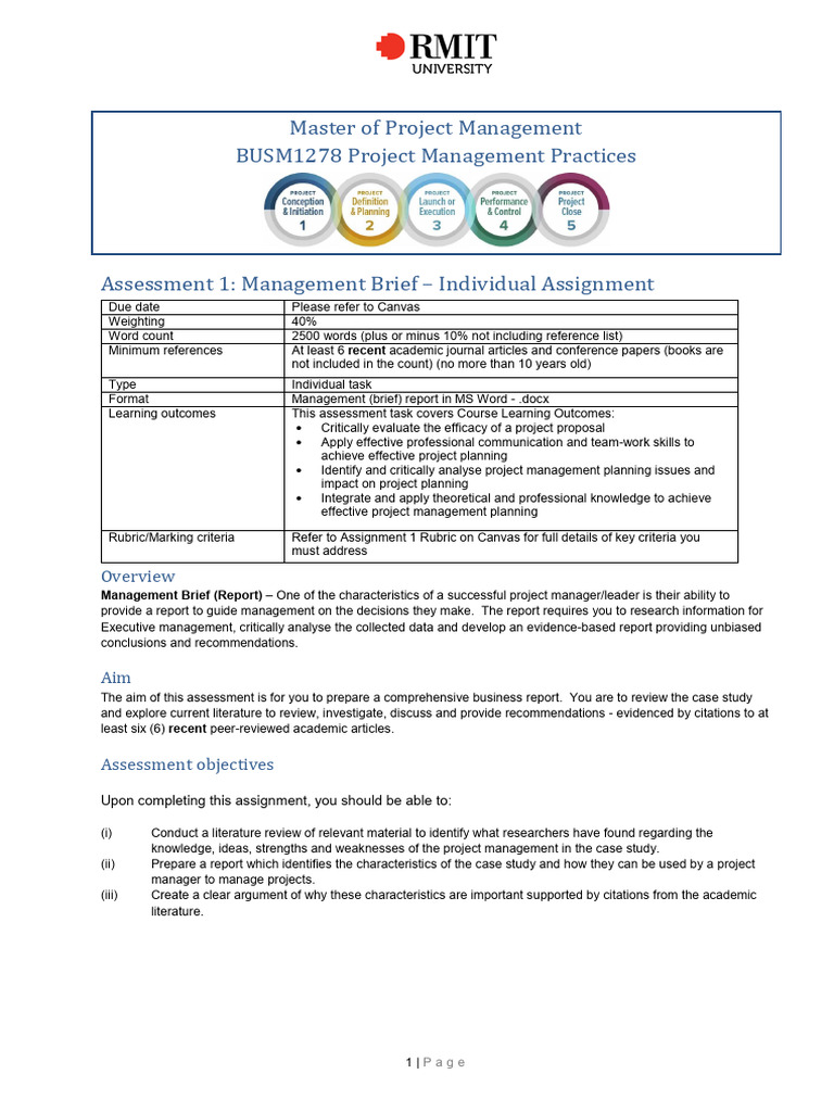 BUSM1278 A1 Management Brief | PDF | Rubric (Academic) | Project Management