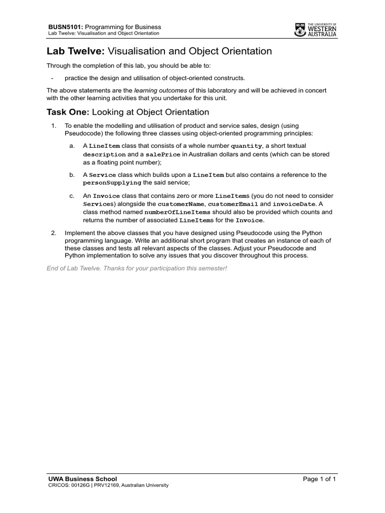 Object-Oriented Programming Lab Guide | PDF