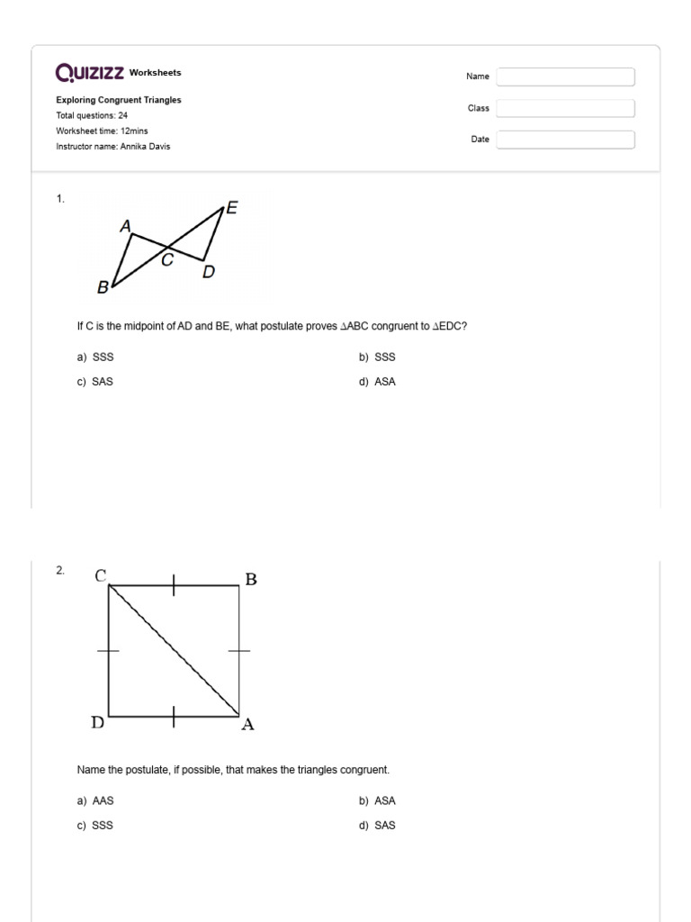 Worksheets: Exploring Congruent Triangles | PDF | Euclidean Geometry | Euclid