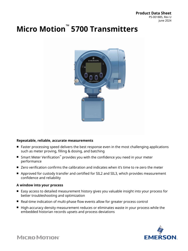 Product Data Sheet Transmitters MVD Technology Model 5700 Micro Motion ...