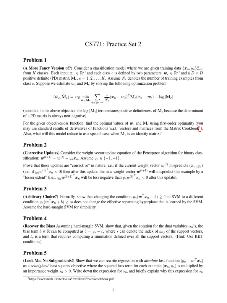 CS771: Practice Set 2: Problem 1 | PDF | Support Vector Machine | Regression Analysis