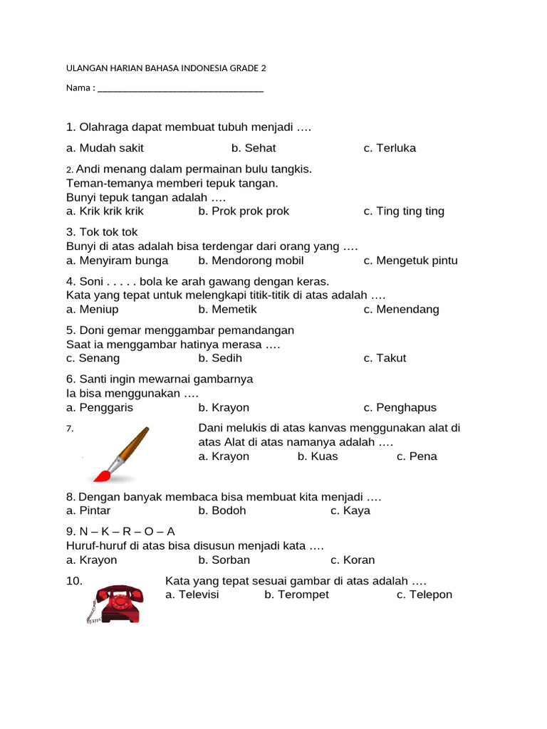 Latihan Bhs. Indonesia Kls 1 | PDF