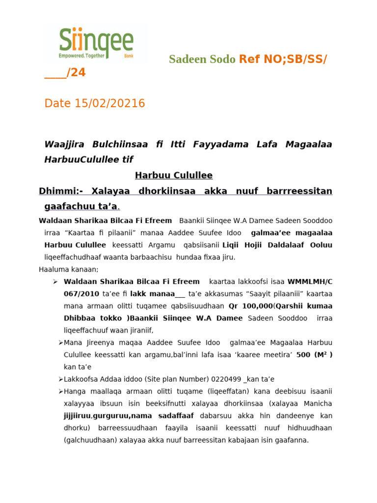 Sadeen Sodo: Ref NO SB/SS/ - /24 | PDF