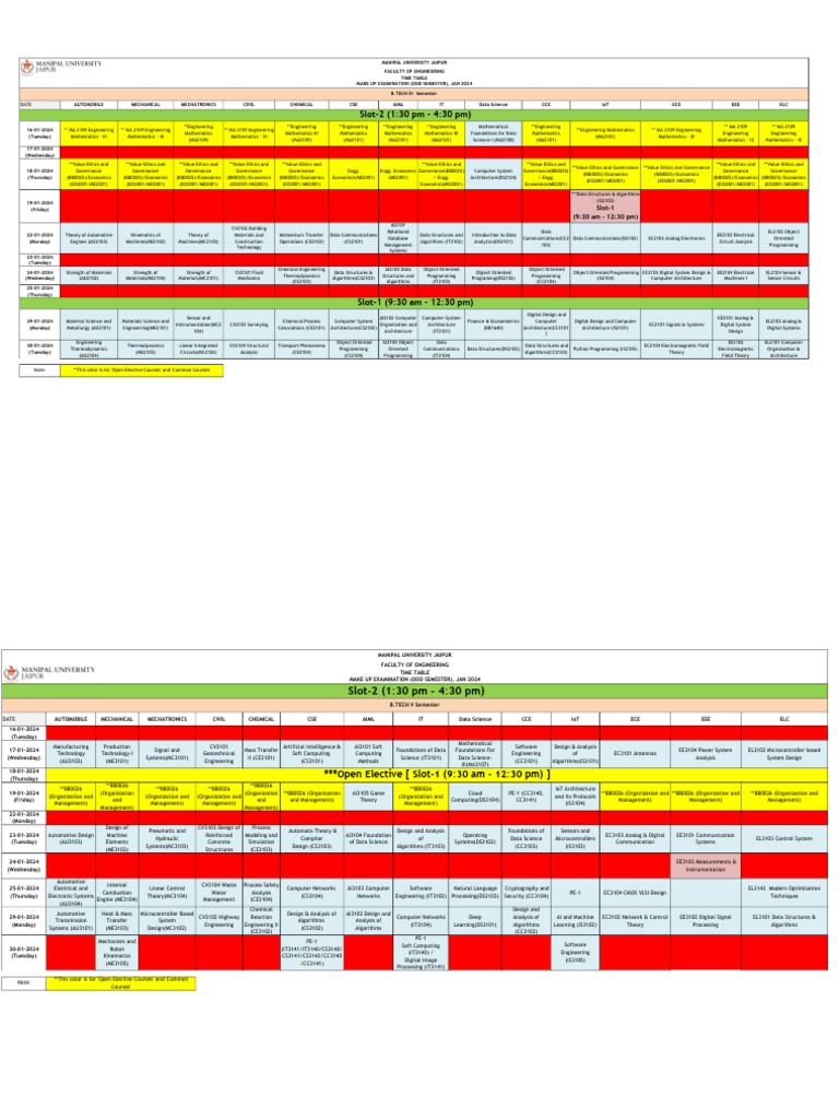 FoE (Higher Semester) Make Up TT Jan 2024 | PDF | Computing | Engineering