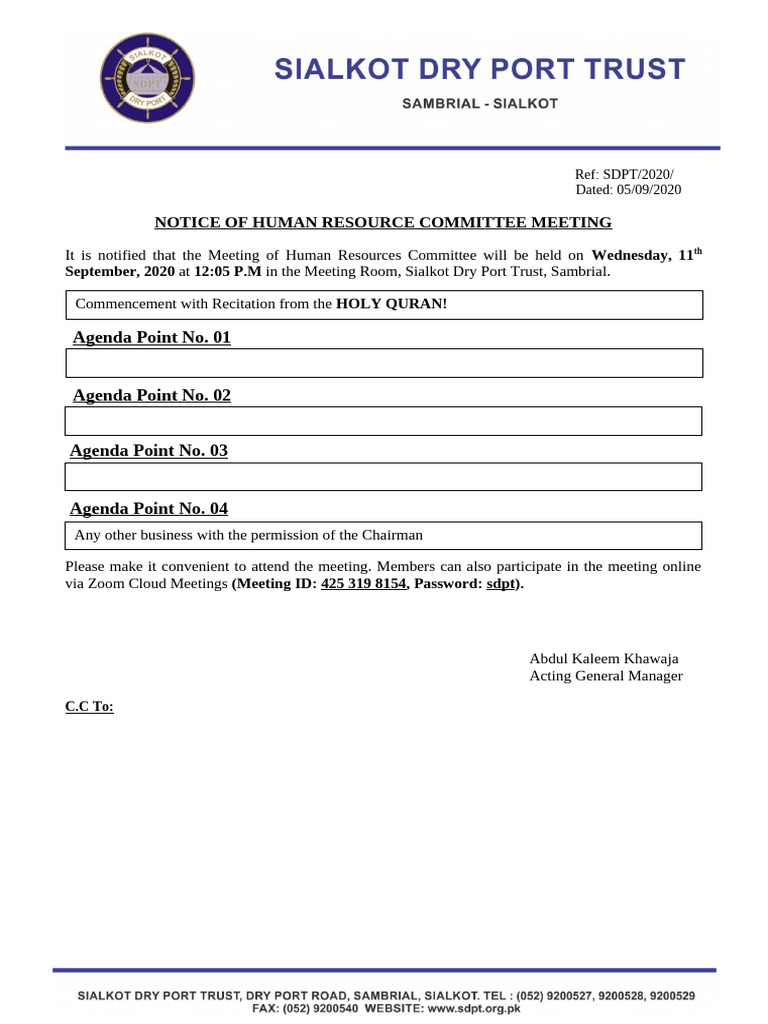 Human Resource Committee Meeting Notice | PDF