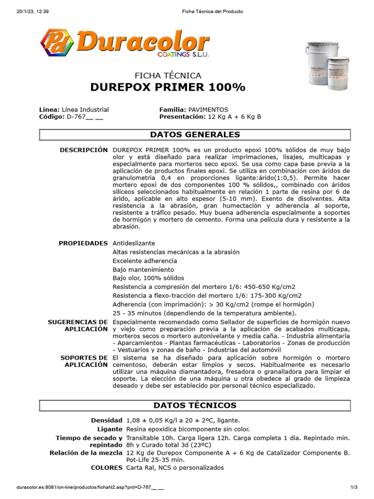 Durepox Primer 100% | PDF | Hormigón | Epoxy