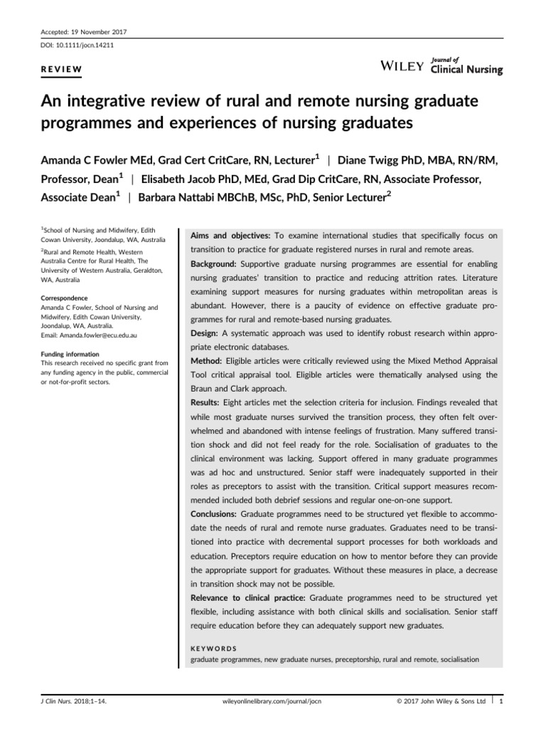 Fowler - An Integrative Review of Rural and Remote Nursing Graduate ...