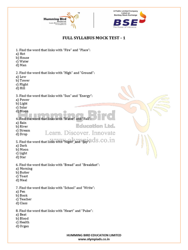 Full Syllabus Mock Test - 1 | PDF | Sun | Sky