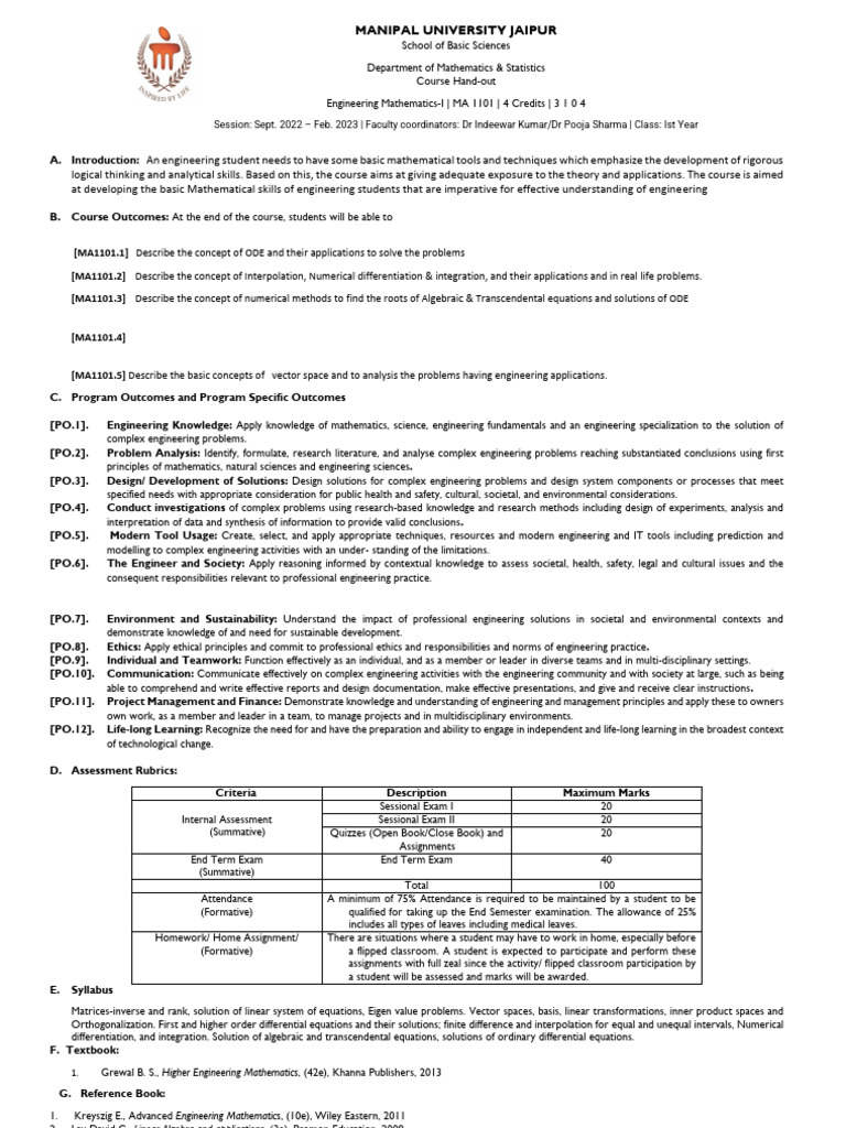 EM-I Course Handout Sept 2022 (27.09.2022) | PDF | Numerical Analysis ...