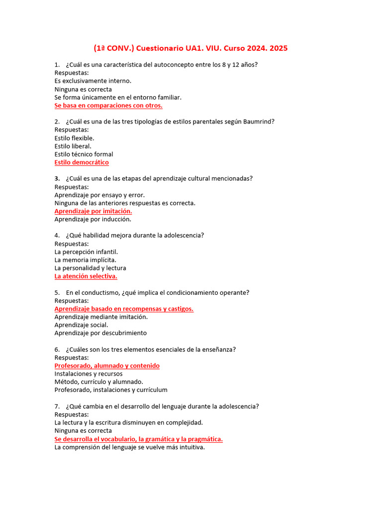 (1 CONV.) Cuestionarios UA1-UA2-UA3. VIU. | PDF | Aprendizaje | Desorden hiperactivo y deficit ...