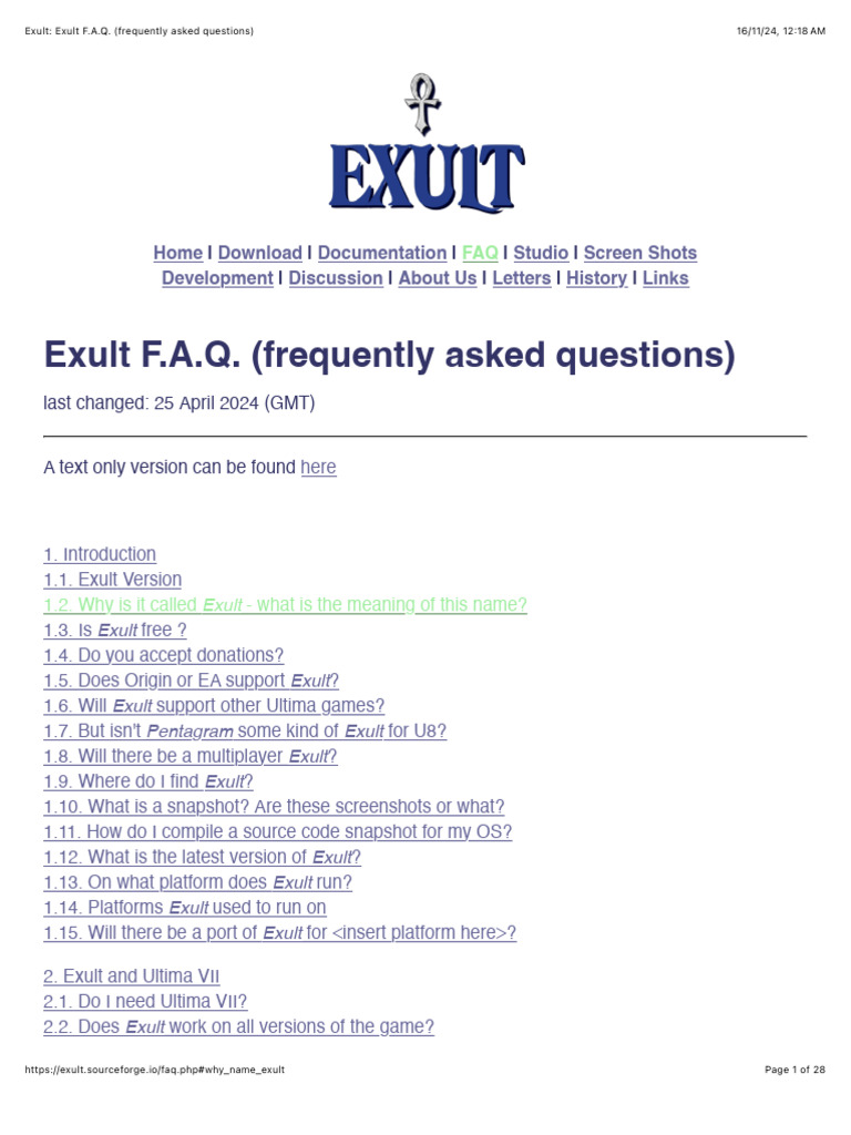 Exult: Exult F.A.Q. (Frequently Asked Questions) | PDF | Microsoft Windows | Mac Os