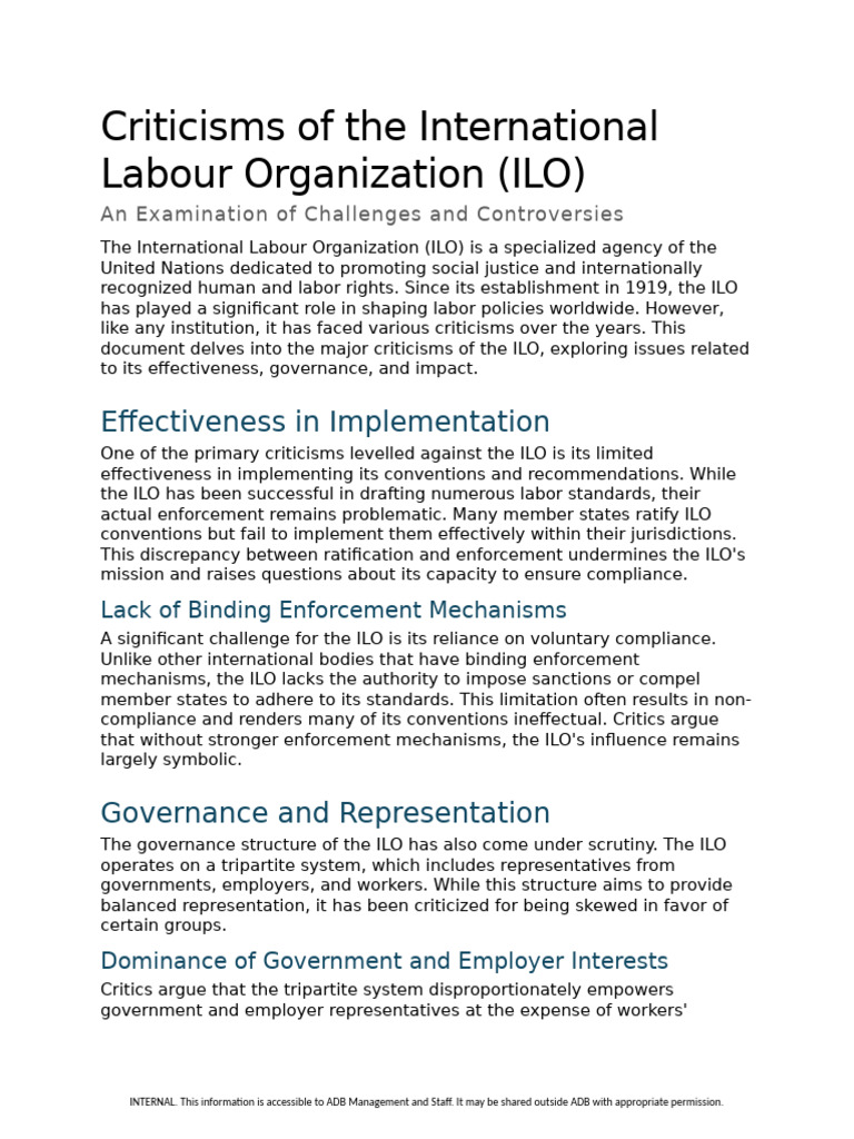 Criticisms of the ILO: Challenges & Controversies | PDF | International ...