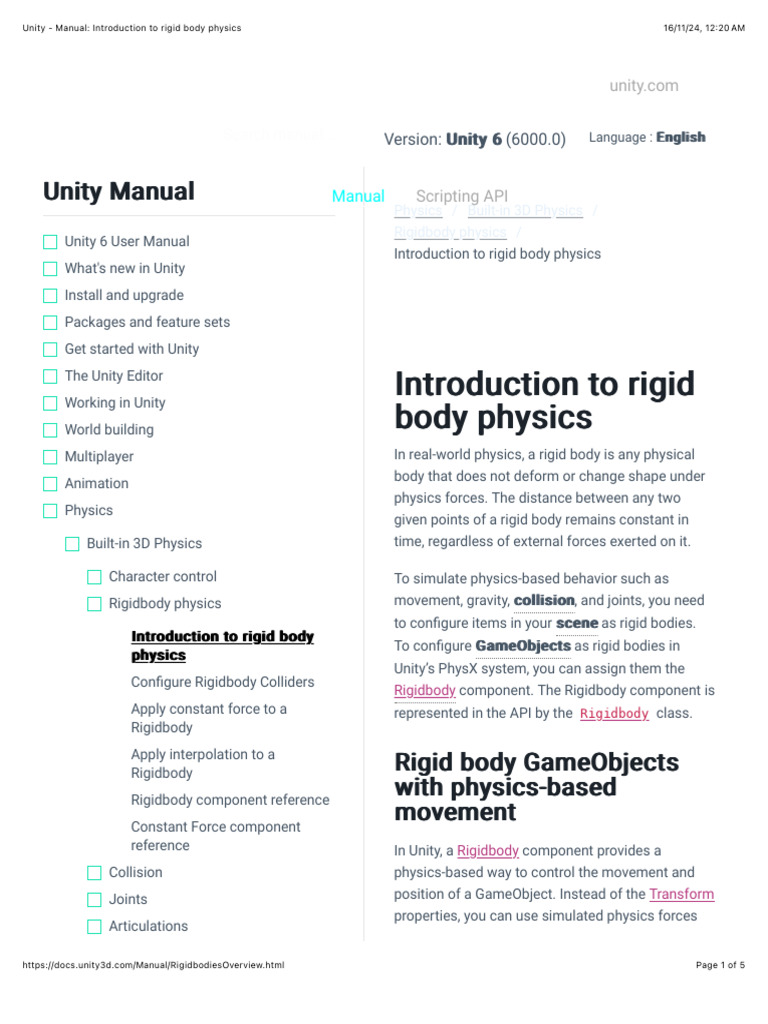 Unity - Manual: Introduction To Rigid Body Physics | PDF | Unity (Game ...