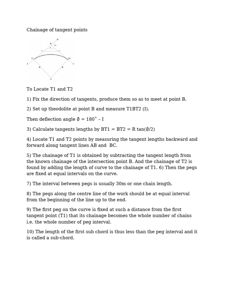 Chainage Calculation for Road Curves | PDF | Tangent | Angle
