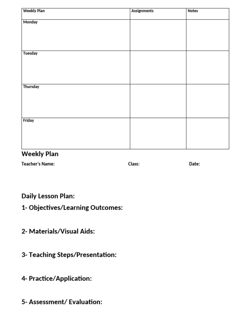 Weekly and Daily Plan | PDF | Art