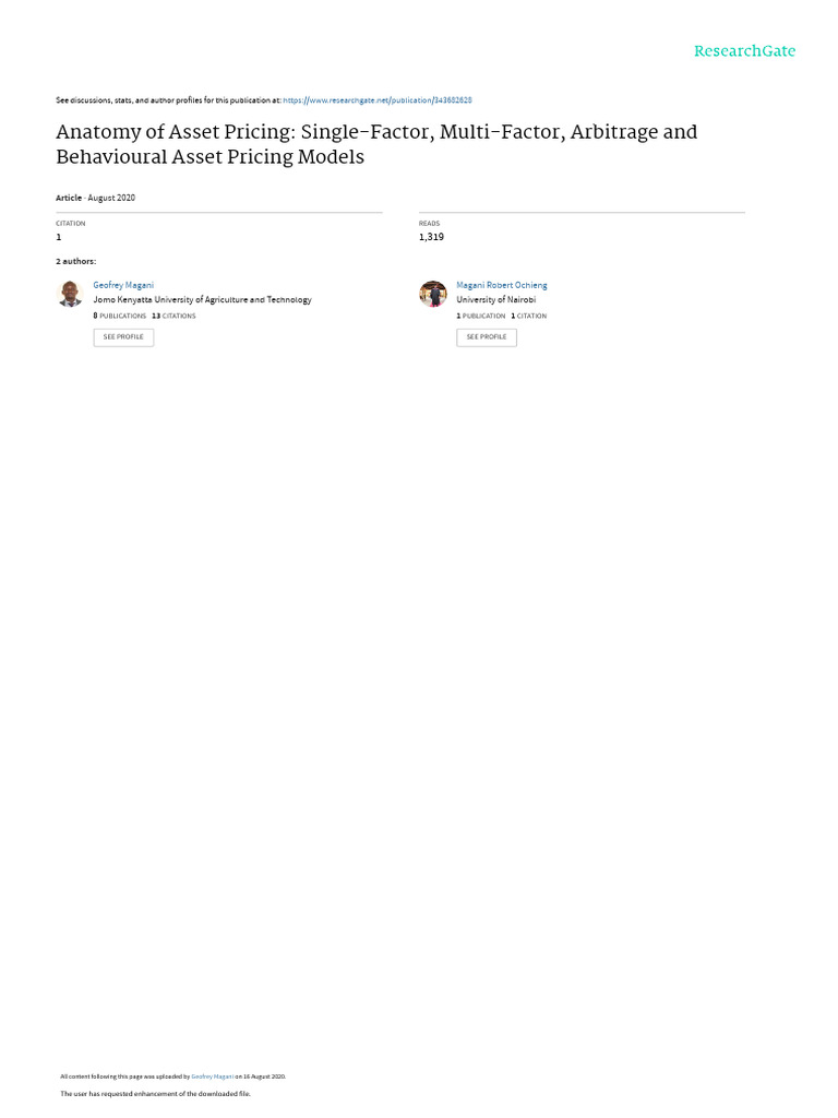 Anatomy of Asset Pricing - Single-Factor, Multi-Factor, Arbitrage and ...