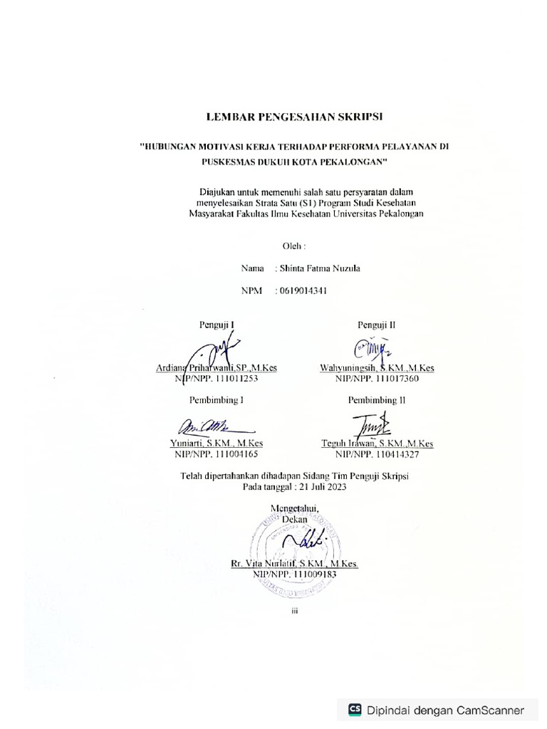 Lembar Pengesahan Skripsi - Shinta Fatma Nuzula | PDF
