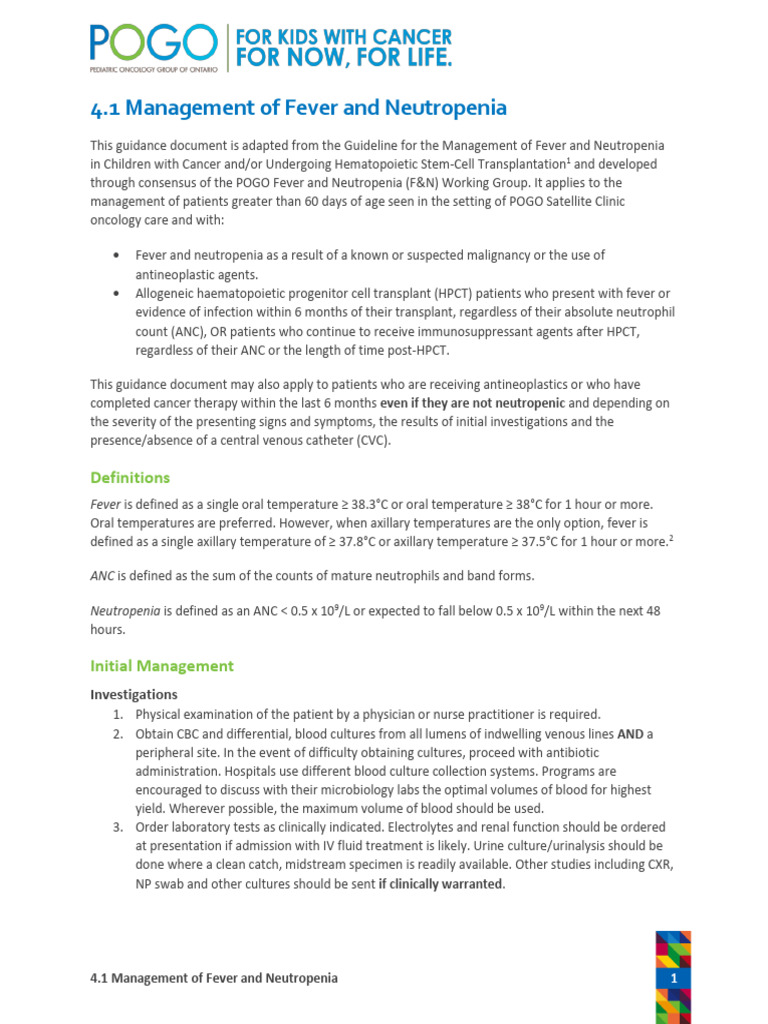 4.1 Management of Fever and Neutropenia | PDF | Health Care | Diseases ...