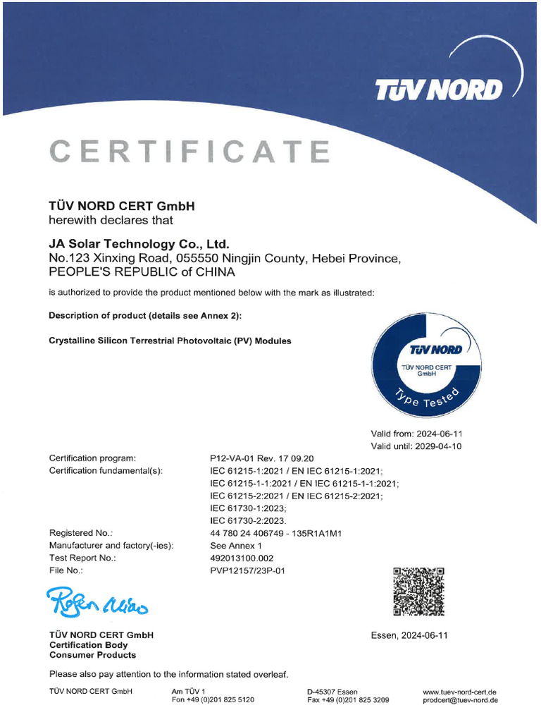 TUV-2021+2023 Certificate For Single-Glass Module | PDF