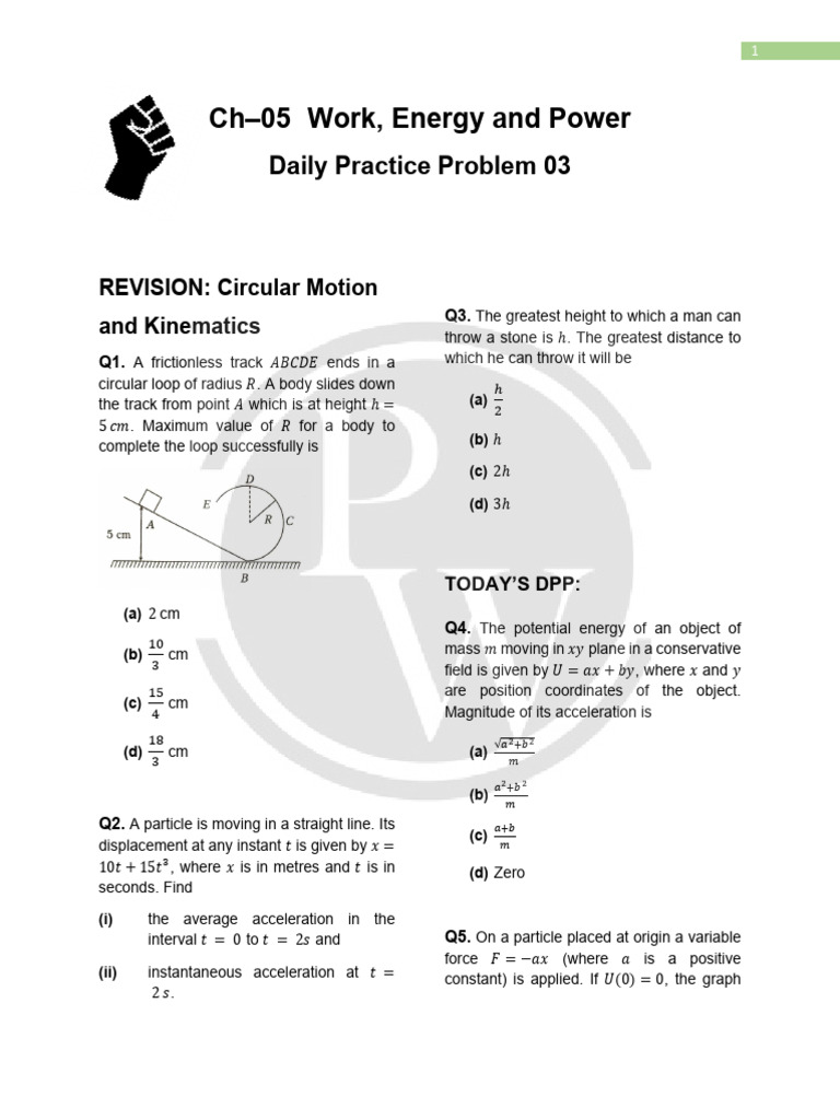 Work, Energy, and Power Practice Problems | PDF | Acceleration | Force