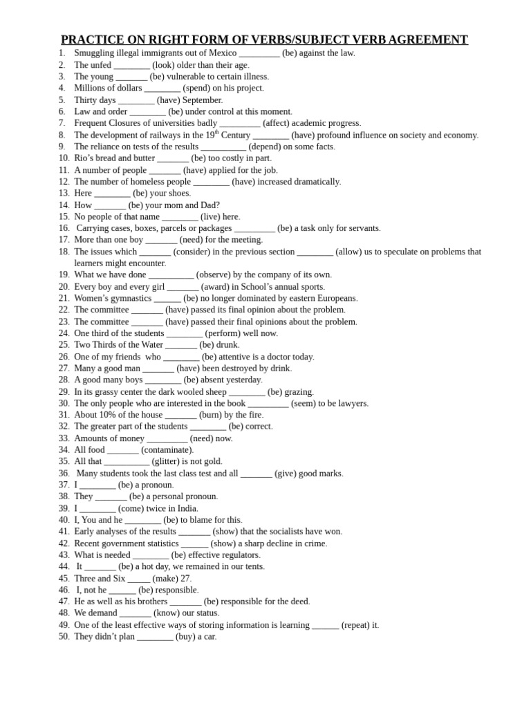 Right Form of Verb Practice Single Single | PDF