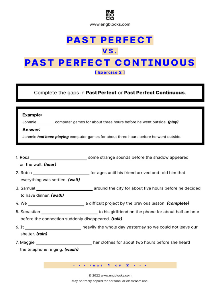 Past Perfect and Past Perfect Continuous Exercise 2 | PDF