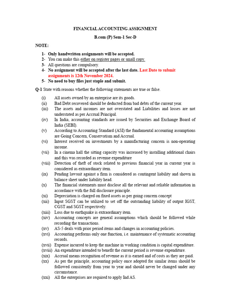 Bcomp-Sem-1d Fa Assignment | PDF | Expense | Revenue