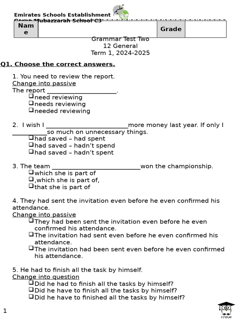 12G Grammar Test 2 | PDF