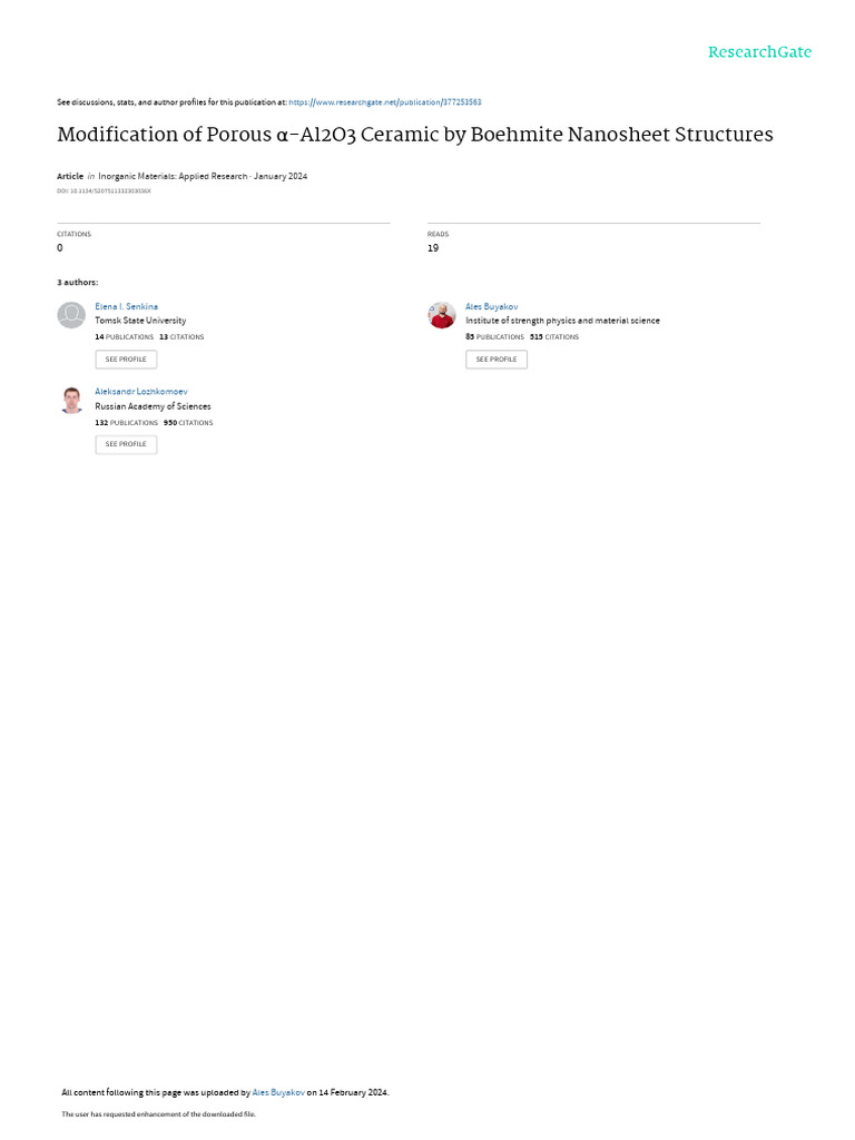 Modification of Porous - Al2O3 Ceramic by Boehmite Nanosheet Structures ...