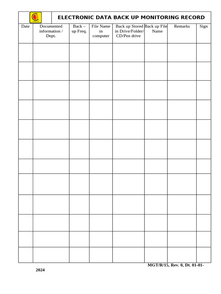 MGT-R-15 - Electronic Data Backup Record | PDF