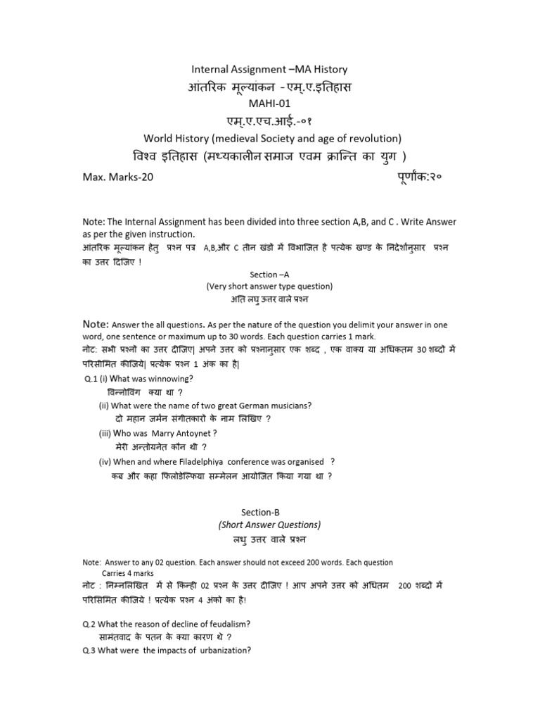 Internal Assignment - MA History MAHI-01 World History (Medieval Society and Age of Revolution ...