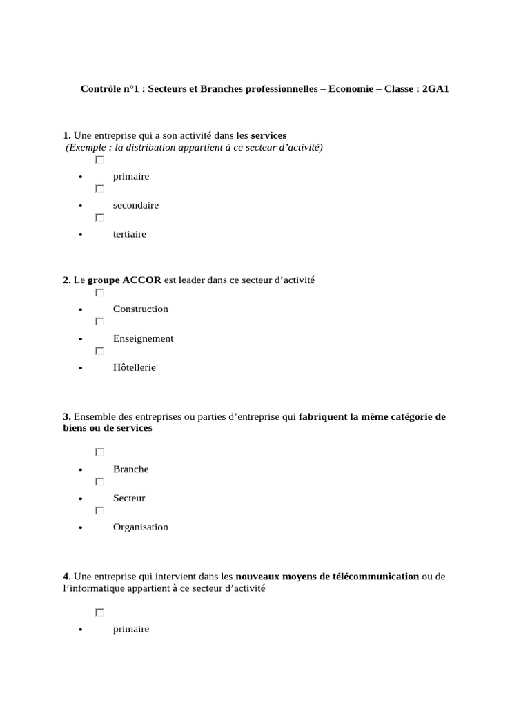 Secteurs et Branches Professionnelles 2GA1 | PDF